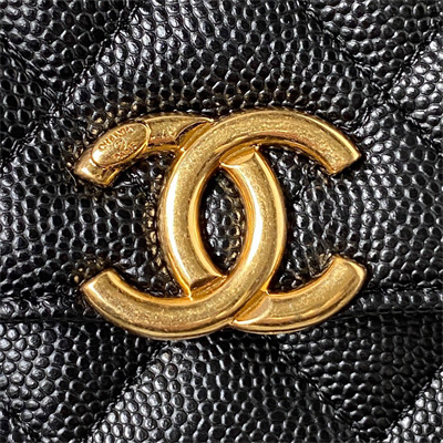 Cha.nel Wallet On Chain Grained Calfskin Gold Tone Metal Black AP3019 ...