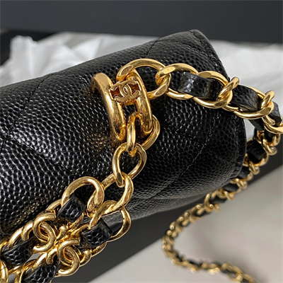 Cha.nel Wallet On Chain Grained Calfskin Gold Tone Metal Black AP3019 ...