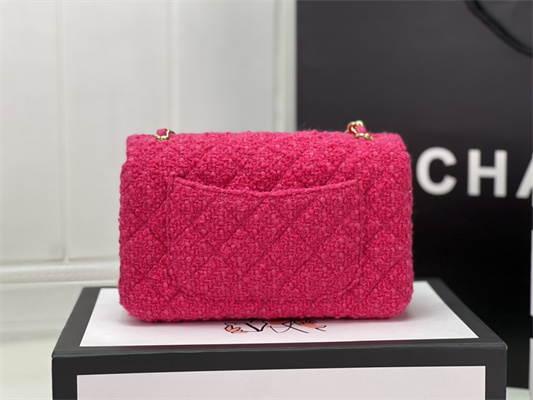Cha.nel Mini Classic Flap Bag Tweed Gold Tone Metal Fuchsia A01116 – hazelluxury