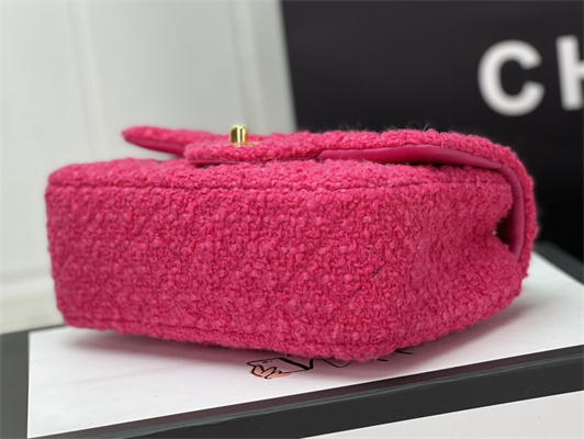 Cha.nel Mini Classic Flap Bag Tweed Gold Tone Metal Fuchsia A01116 – hazelluxury