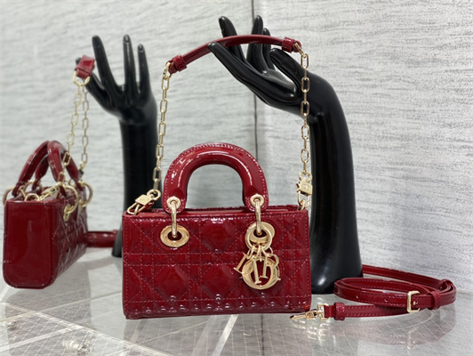 CD Lady D-Joy Micro Bag Patent Cannage Calfskin Gold Tone Metal Cherry ...