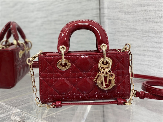 CD Lady D-Joy Micro Bag Patent Cannage Calfskin Gold Tone Metal Cherry ...