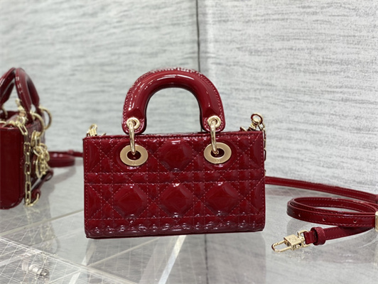 CD Lady D-Joy Micro Bag Patent Cannage Calfskin Gold Tone Metal Cherry ...