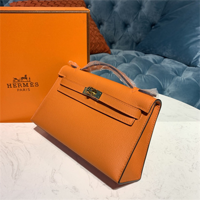 Kelly Pochette Bag Epsom Leather Gold/Silver hardware In Orange Color ...