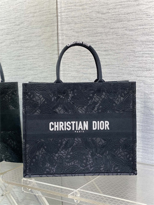 CD Large Book Tote Black D-Lace Embroidery With Macrame Effect ...