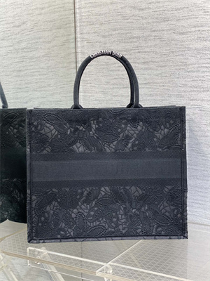 CD Large Book Tote Black D-Lace Embroidery With Macrame Effect ...