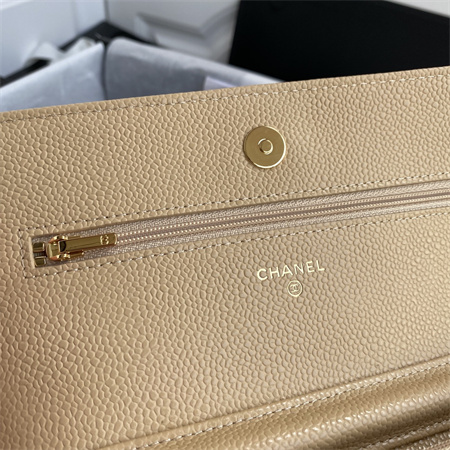 Cha.nel Wallet On Chain Grained Calfskin Gold Tone Metal Beige AP0250 ...