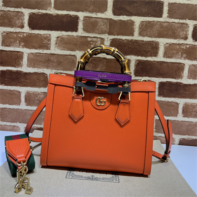 Gu.cci Diana Small Tote Bag Orange Leather 2 Straps 702721 – hazelluxury